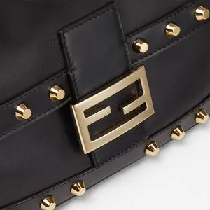 Fendi Baguette® 26424 Black Nappa Leather Bag With Studs